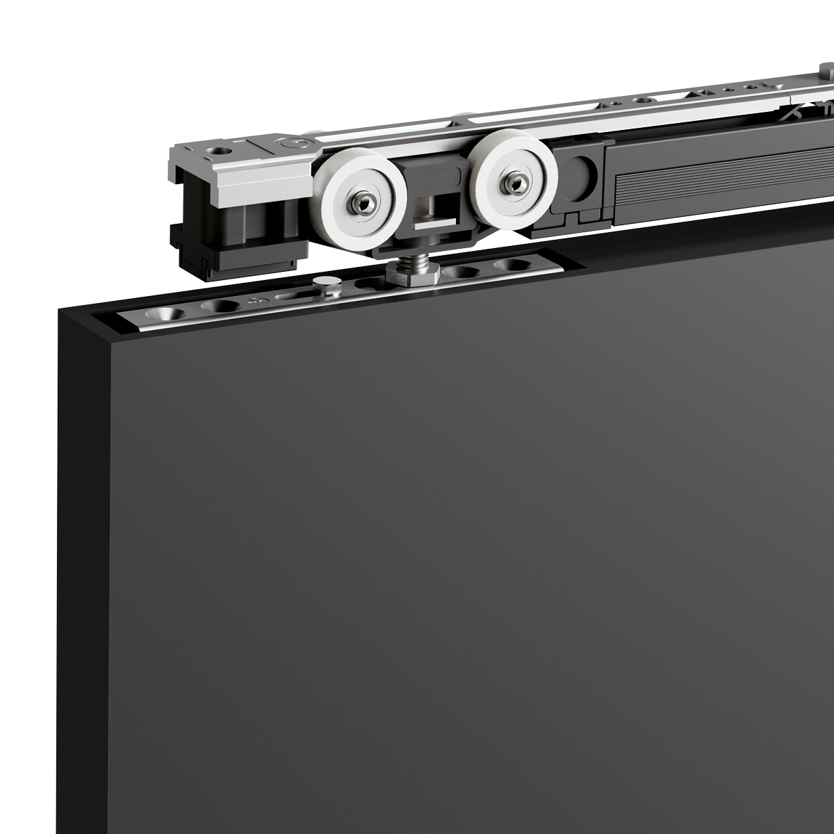 Hide: Concealed bracket sliding system for wooden doors.